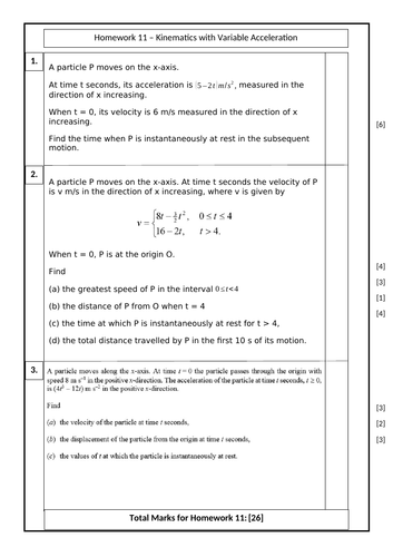 Kinematics with Variable Acceleration Exam Questions | Teaching Resources