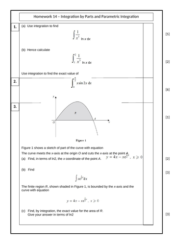 Parametric Integration and Integration by Parts Exam Questions ...
