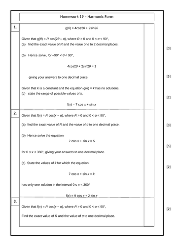 Harmonic Form Exam Questions | Teaching Resources