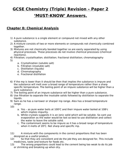 GCSE Triple Chemistry Revision - Topic 8 Chemical Analysis Questions ...