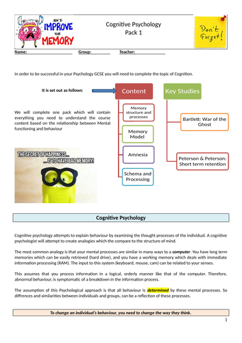 Edexcel GCSE Psychology - Cognition - Pack 1 - Information Processing ...