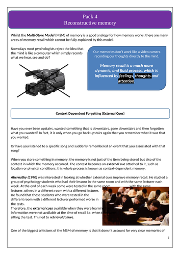Edexcel GCSE Psychology - Cognition - Pack 4 - Reconstructive Memory ...