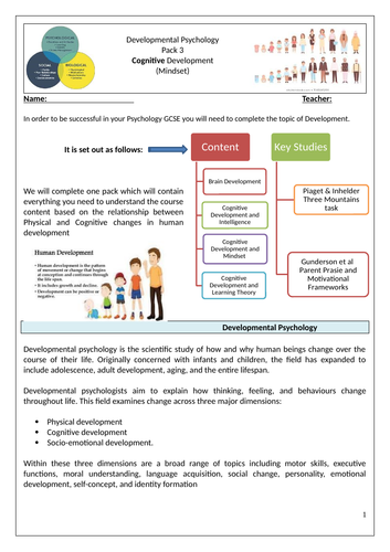 Edexcel GCSE Psychology - Pack 3 - Development - Pack 3 - Mindset ...