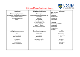 Historical Argument Sentence Starters | Teaching Resources