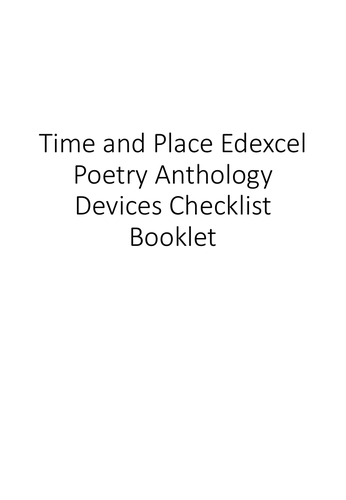Edexcel GCSE English Literature Time and Place Poetry Devices Checklist ...