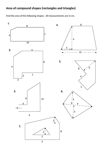 Area of compound shapes (rectangles and triangles) worksheet year 5 ...