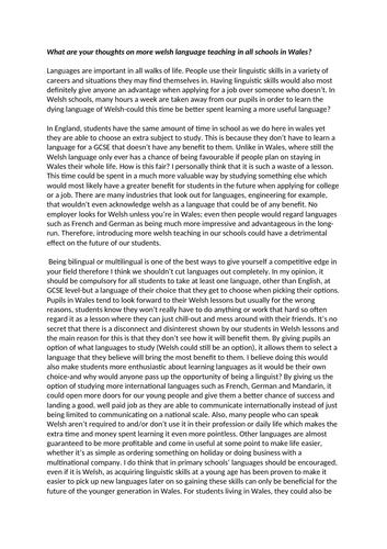 English Essay:What are your thoughts on more welsh language teaching in ...