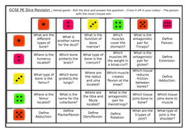 GCSE PE - Dice Revision - Muscular Skeletal Systems | Teaching Resources