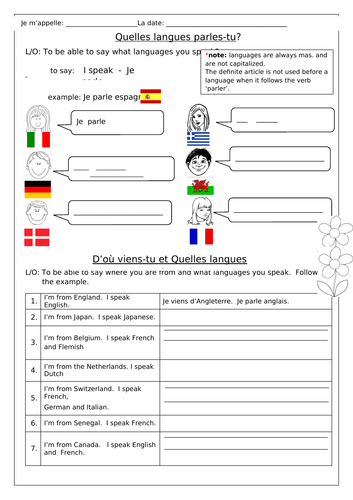 FRENCH - Where I live - en, au et aux | Teaching Resources