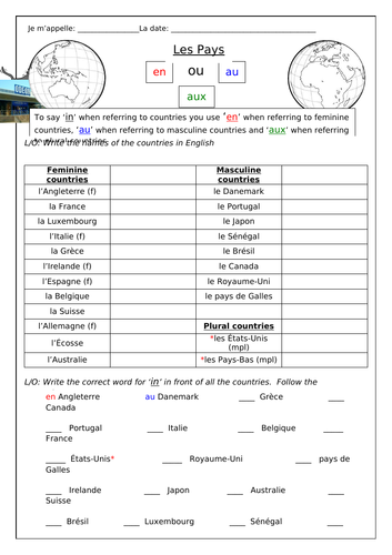 FRENCH - Where I live - en, au et aux | Teaching Resources