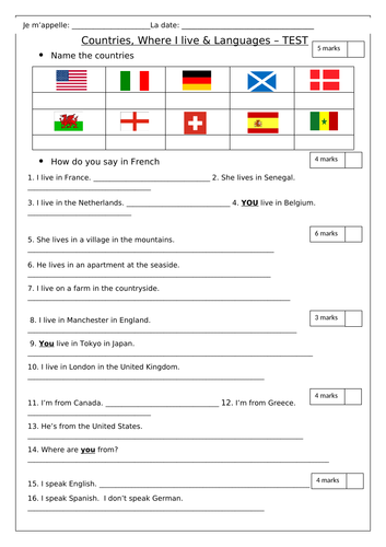 FRENCH - Where I live - en, au et aux | Teaching Resources