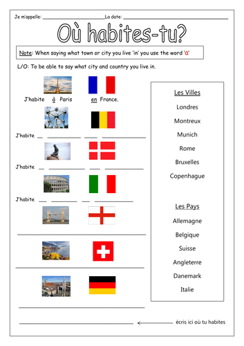 FRENCH - Where I live - en, au et aux | Teaching Resources