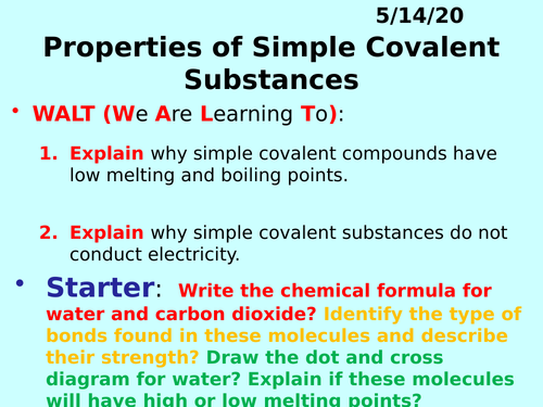Properties of Simple (Covalent) Molecules PPT - GCSE Chemistry ...