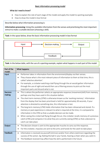 GCSE PE - Basic information processing model - Student worksheet ... GCSE PE - Basic information processing model - Student worksheet ...
