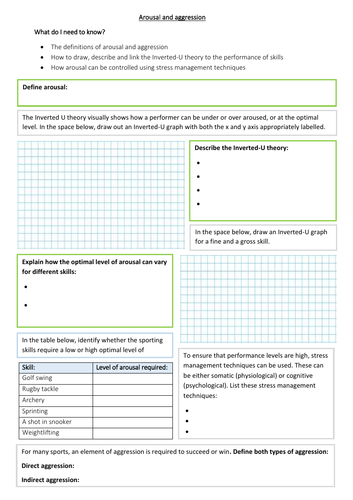 AQA GCSE PE - Arousal and aggression - Student worksheet | Teaching ... AQA GCSE PE - Arousal and aggression - Student worksheet | Teaching ...