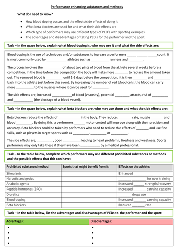 GCSE PE - Performance enhancing substances and methods 2 - Student ...
