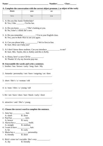 OBJECT PRONOUNS, PHYSICAL APPEARANCE, | Teaching Resources OBJECT PRONOUNS, PHYSICAL APPEARANCE, | Teaching Resources