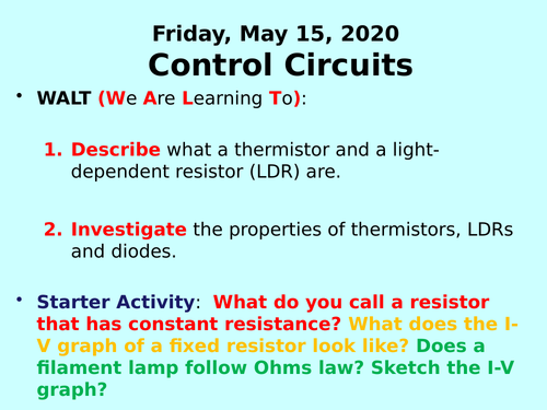 Control Circuits (LDRs, Thermistors and Diodes) PPT - GCSE Physics ...