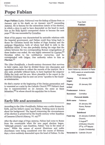 Saint Pope Fabian (Pope 236 - 250) Feast Day 20th January | Teaching ...