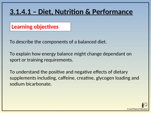AQA AS Level PE Physical Education Diet and nutrition complete lesson ...