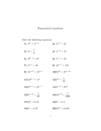 Exponential equations worksheet no 2 (with solutions) | Teaching Resources