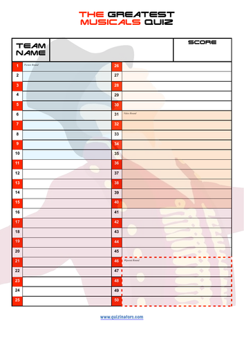 Greatest Musicals Quiz Pack - 'Pub' style quiz - Movies and theatre ...