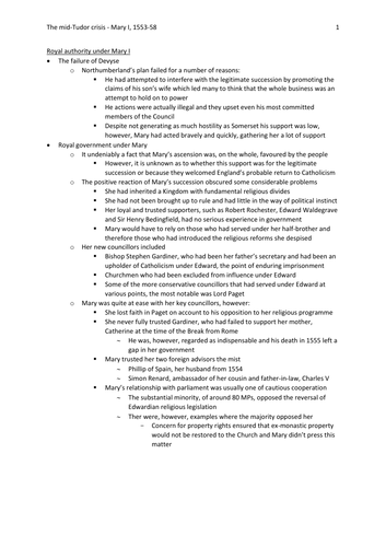 AQA A Level History: Tudors (Option 1C) – Mary I, 1553-58 | Teaching ...
