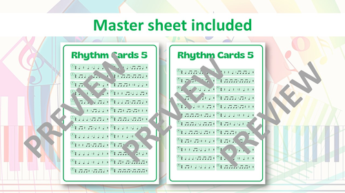 Music Rhythm Cards 5 - 50 Cards with Audio files and 5 Audio Quizzes in ...