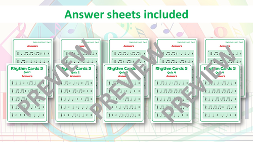 Music Rhythm Cards 5 - 50 Cards with Audio files and 5 Audio Quizzes in ...