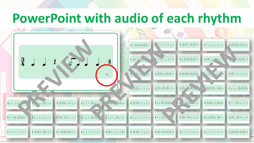 Music Rhythm Cards 5 - 50 Cards with Audio files and 5 Audio Quizzes in ...