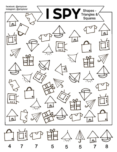 I Spy - Shapes (Triangles & Squares): Colouring and quiet game for kids ...