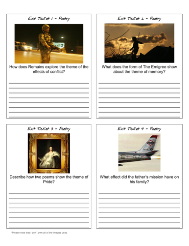 'Power and Conflict' Poetry Exit Tickets | Teaching Resources