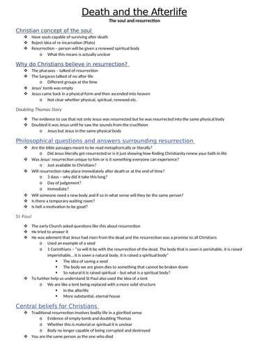 Death and the Afterlife full revision notes - Christianity - OCR ...