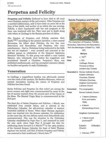 Saint Perpetua and Felicity (died 203AD) Feast Day 7th March | Teaching ...