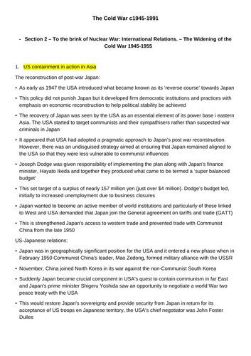 Cold War Summary notes 1945-1991 - AQA A Level History section 2 ...