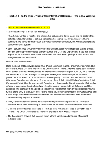 Cold War Summary notes 1945-1991 - AQA A Level History section 3 ...