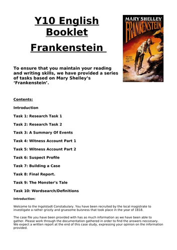 Frankenstein- Booklet | Teaching Resources