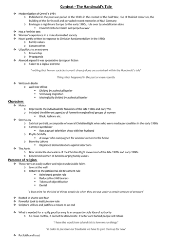 The Handmaid's Tale - Context information/ revision sheet | Teaching ...