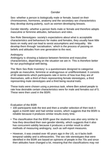 A Level Psychology- Gender | Teaching Resources