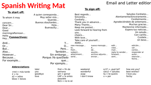 Spanish Writing Mat | Teaching Resources