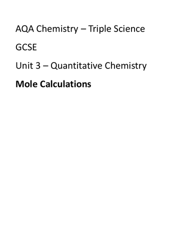 GCSE Chemistry - C3 Moles Calculation Help | Teaching Resources