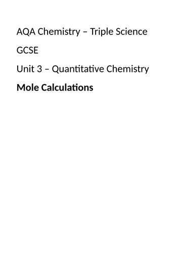 GCSE Chemistry - C3 Moles Calculation Help | Teaching Resources