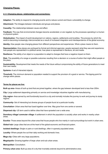 A level Geography- Changing Places | Teaching Resources
