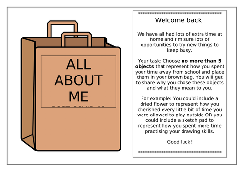 Post Covid-19 All About Me Brown Paper Bag Task | Teaching Resources