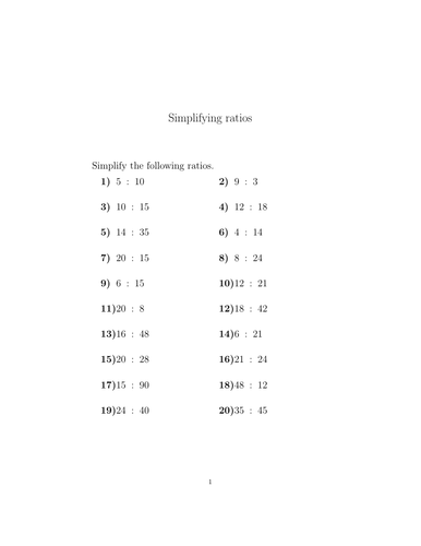 Simplifying ratios worksheet (with solutions) | Teaching Resources