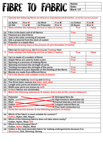 Fibre to Fabric Revision Questions | Teaching Resources