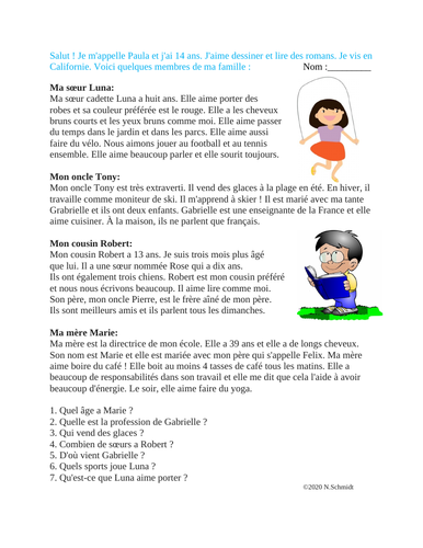 Ma Famille Lecture en Français: Members of my Family French Reading ...
