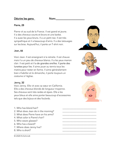 Décrire les Gens Lecture: French Reading on Describing People ...