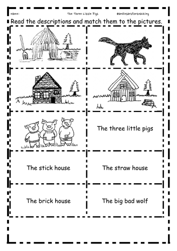 Three Little Pigs- Read the descriptions and match them to the pictures ...
