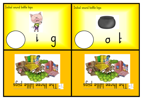 The Three Little Pigs - CVC word intial sound bottle top match ...
